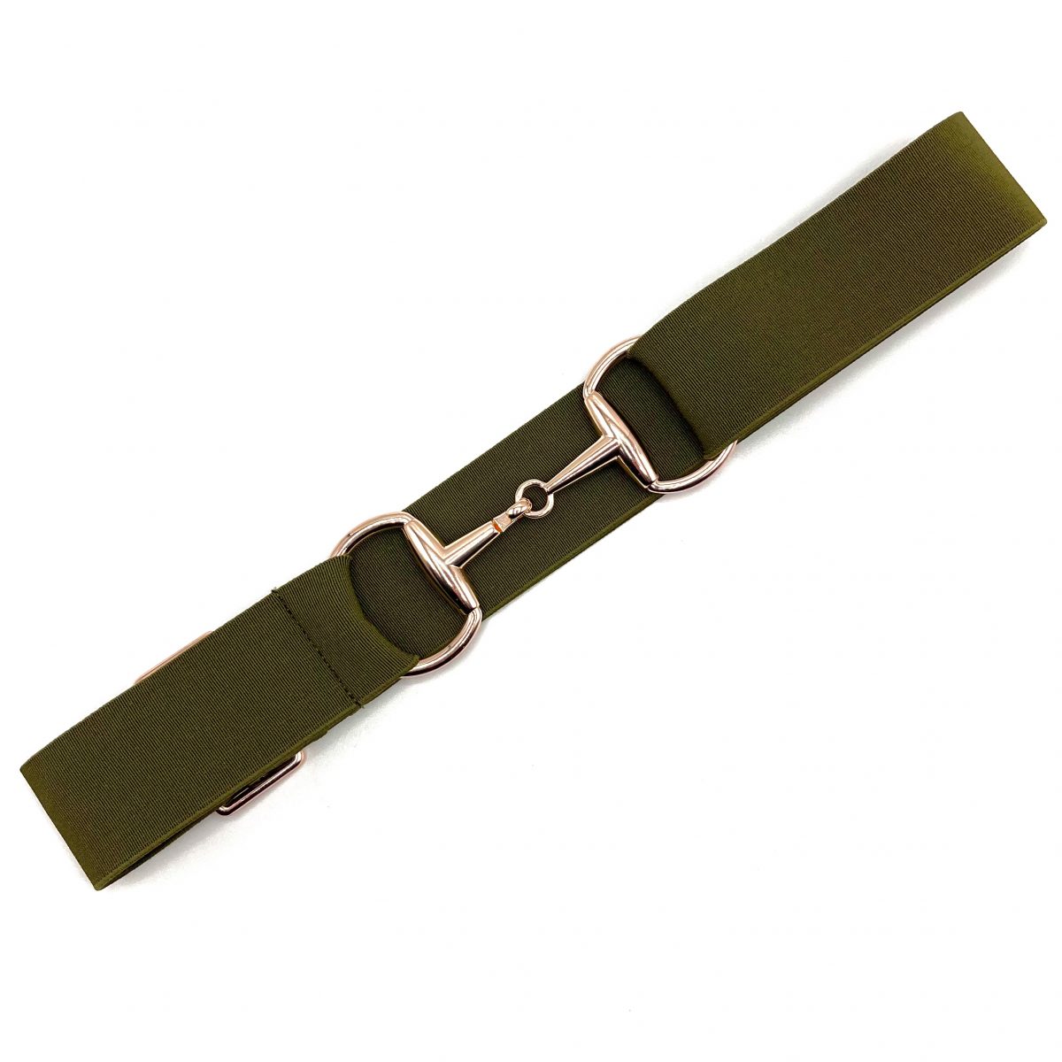Equilux elasticated khaki and rose gold snaffle belt – Equilux Equestrian